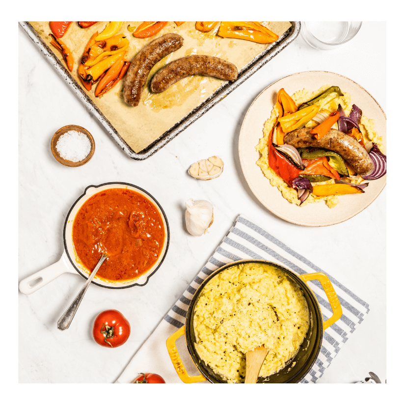 Sausage Sheet Pan with Parmesan Polenta – Kitchen & Market
